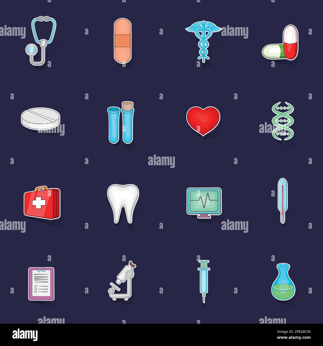 Medical icons in cartoon style. Hospital set stikers collection vector ...