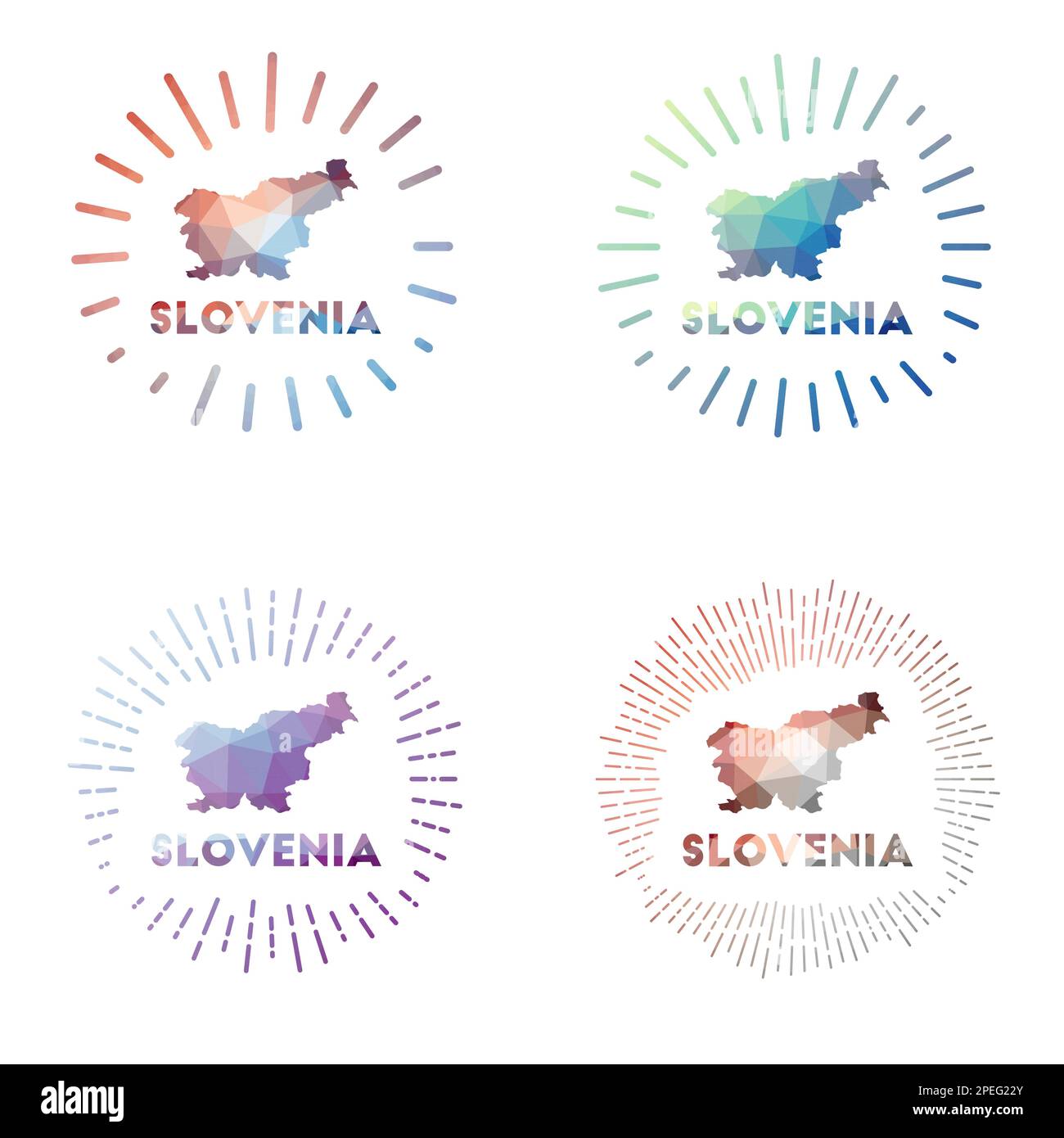 Slovenia low poly sunburst set. Logo of country in geometric polygonal ...