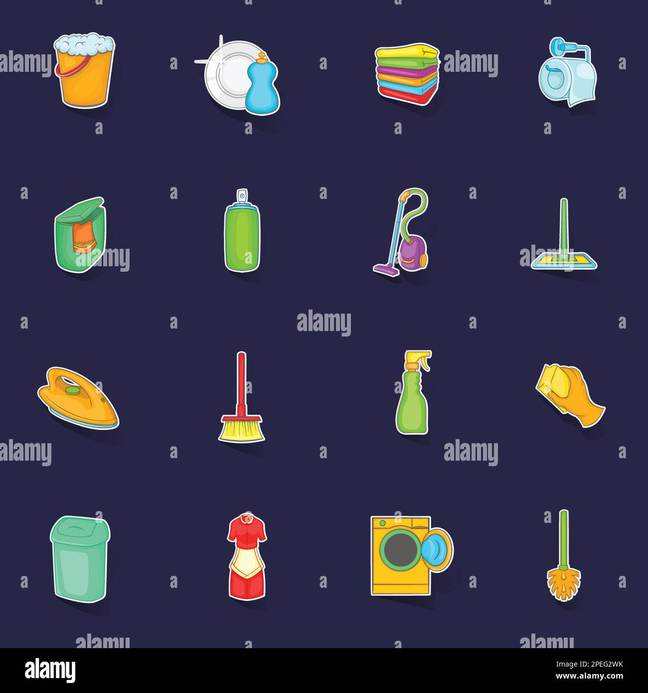 Household elements icons set stikers collection vector with shadow on ...