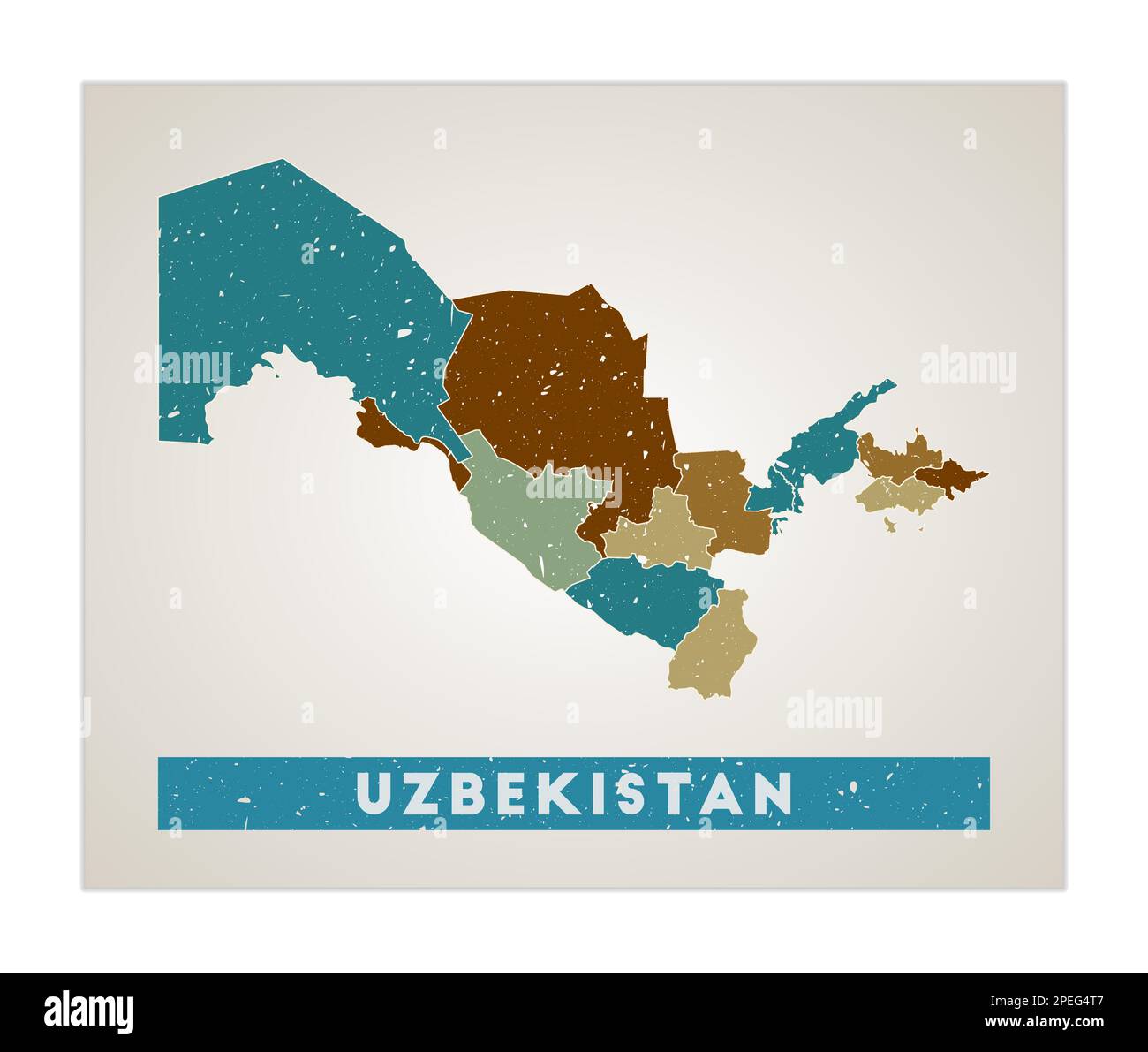 Uzbekistan map. Country poster with regions. Old grunge texture. Shape ...