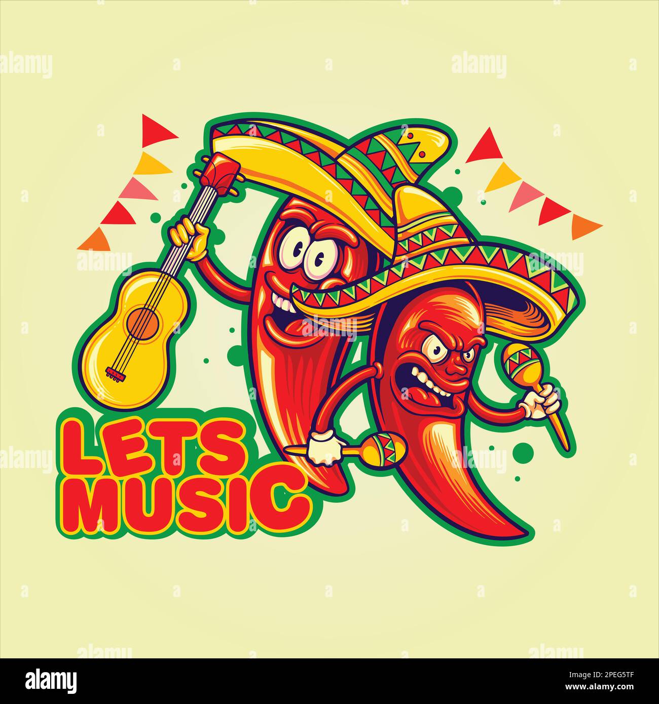 Cute mexican chilli pepper lets joint music cinco de mayo logo ...