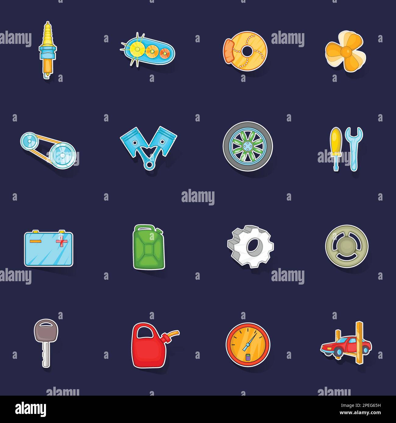 Auto spare parts icons set stikers collection vector with shadow on ...