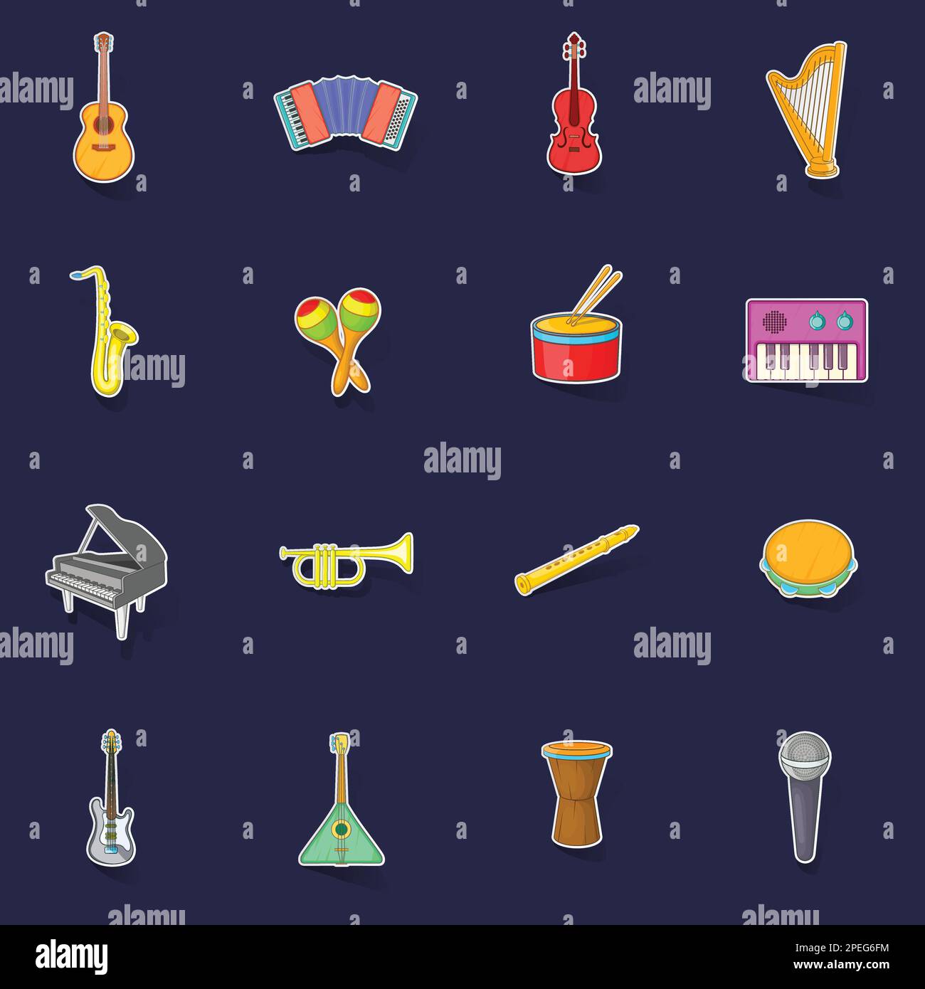 Musical instruments icons set stikers collection vector with shadow on ...