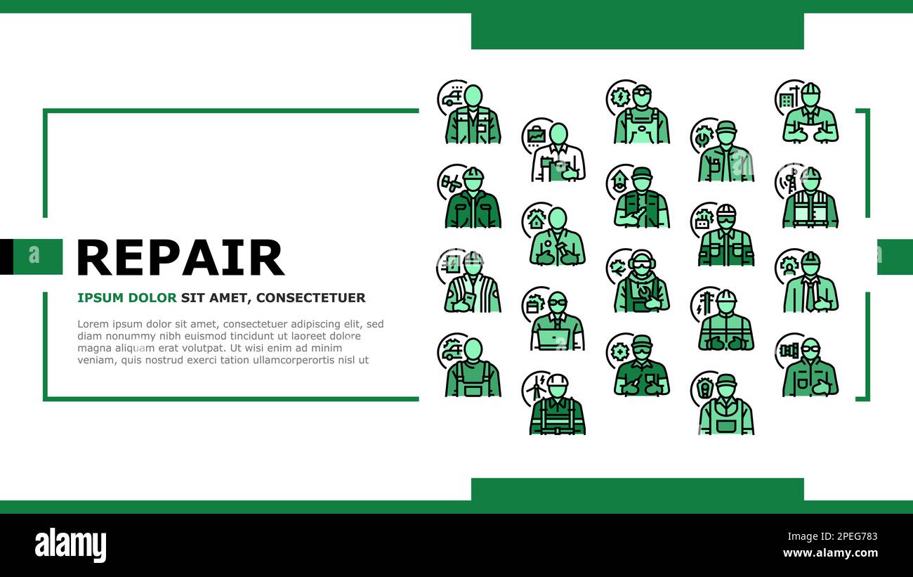 repair worker engineer man landing header vector Stock Vector Image ...