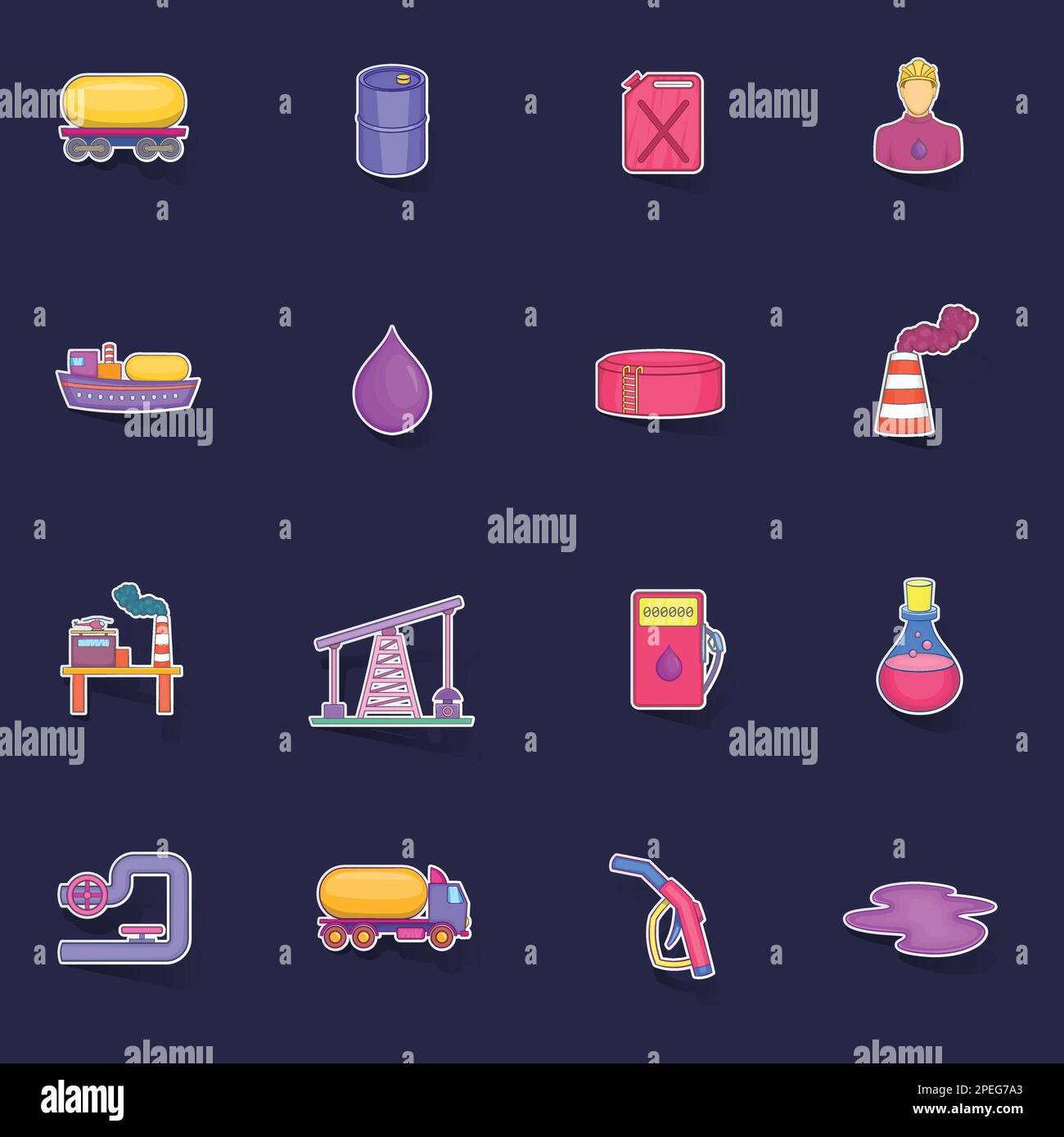 Oil industrial icons set stikers collection vector with shadow on ...
