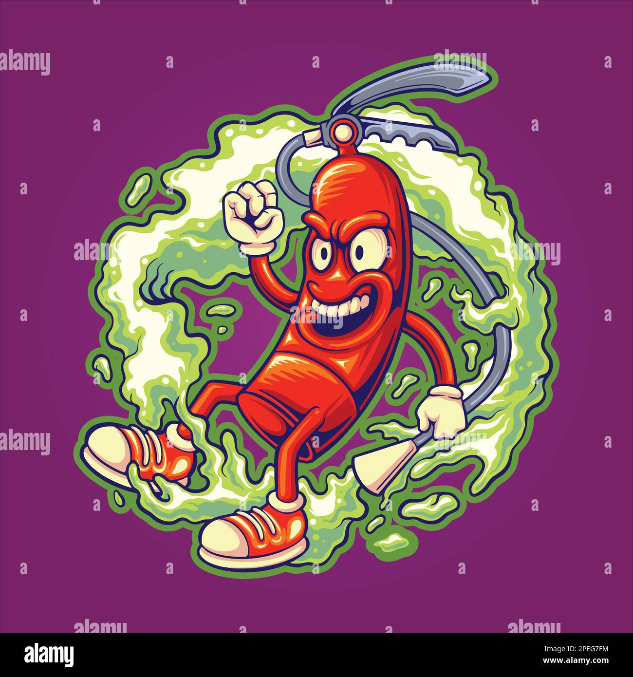 Scary angry fire extinguisher with smoke effect logo cartoon ...