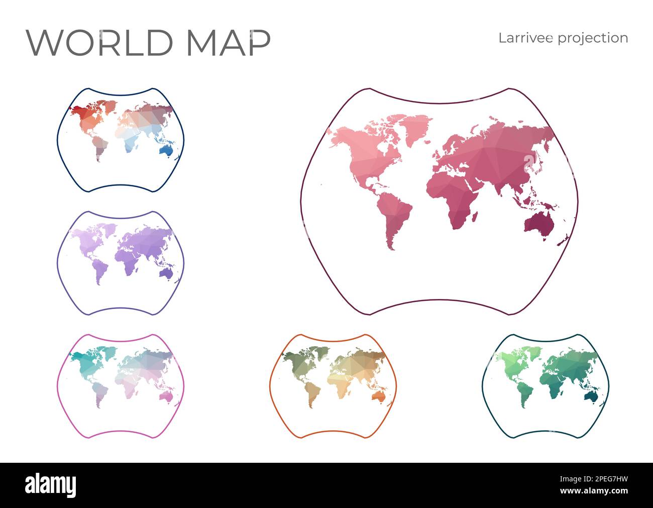 Low Poly World Map Set. Larrivee projection. Collection of the world ...