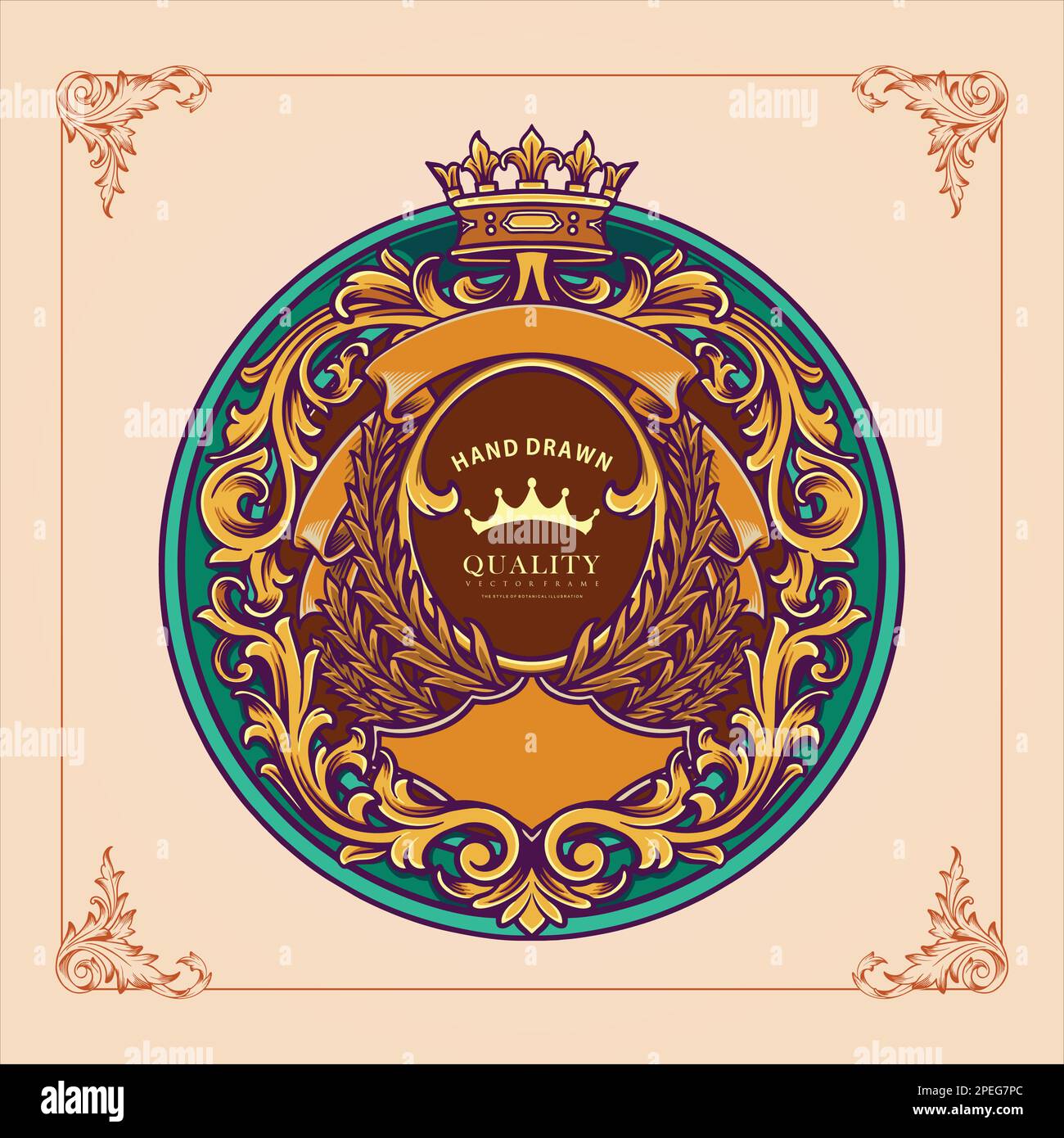 Elegant gold classic crown label badge flourish ornament logo ...