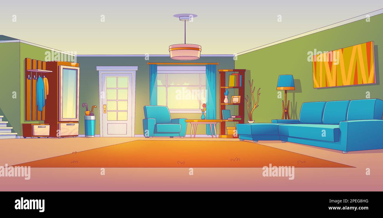 Living room vector cartoon home interior design. House hallway with ...