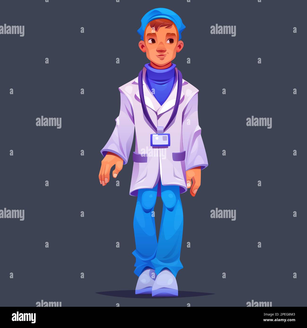 Cartoon male doctor character walking isolated on gray background ...