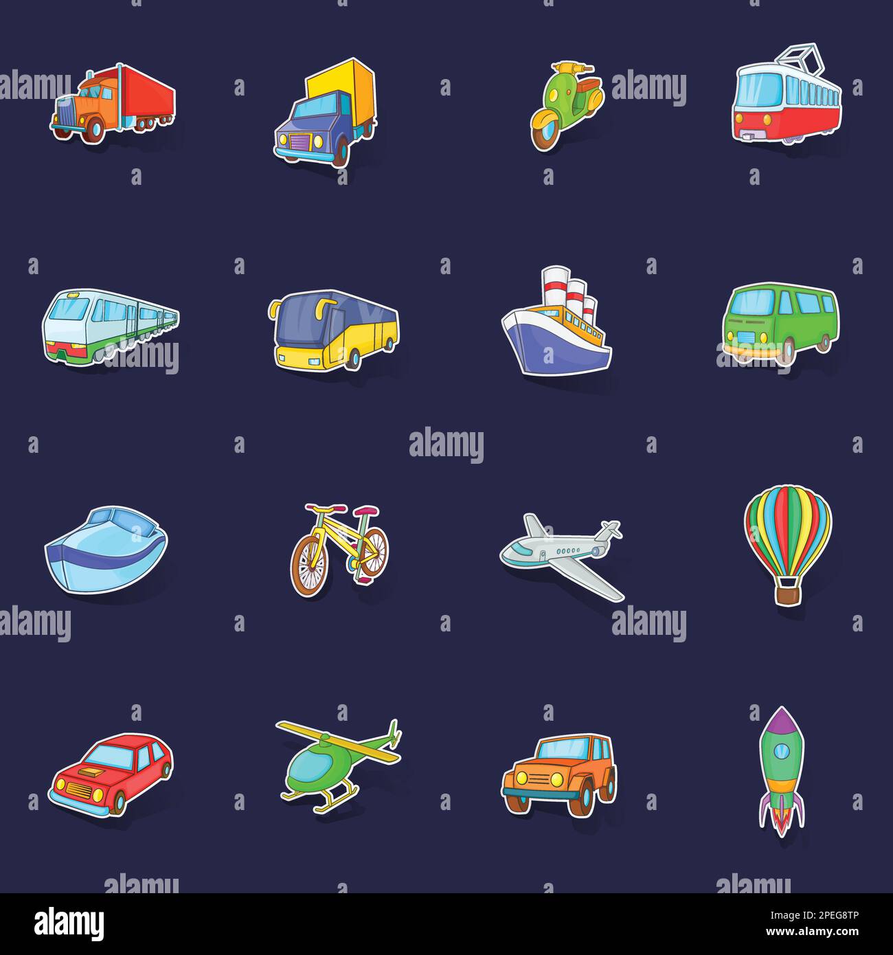 Cartoon transport icons set stikers collection vector with shadow on ...