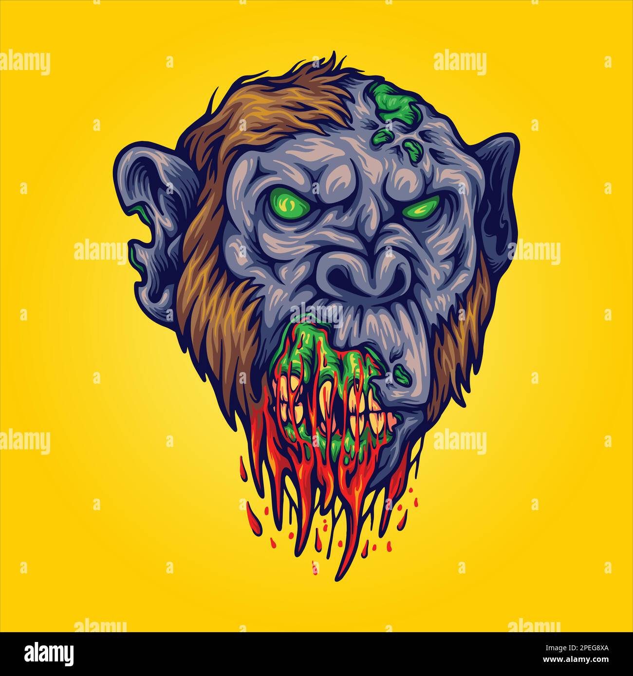 Spooky zombie monster monkey head logo illustrations vector ...