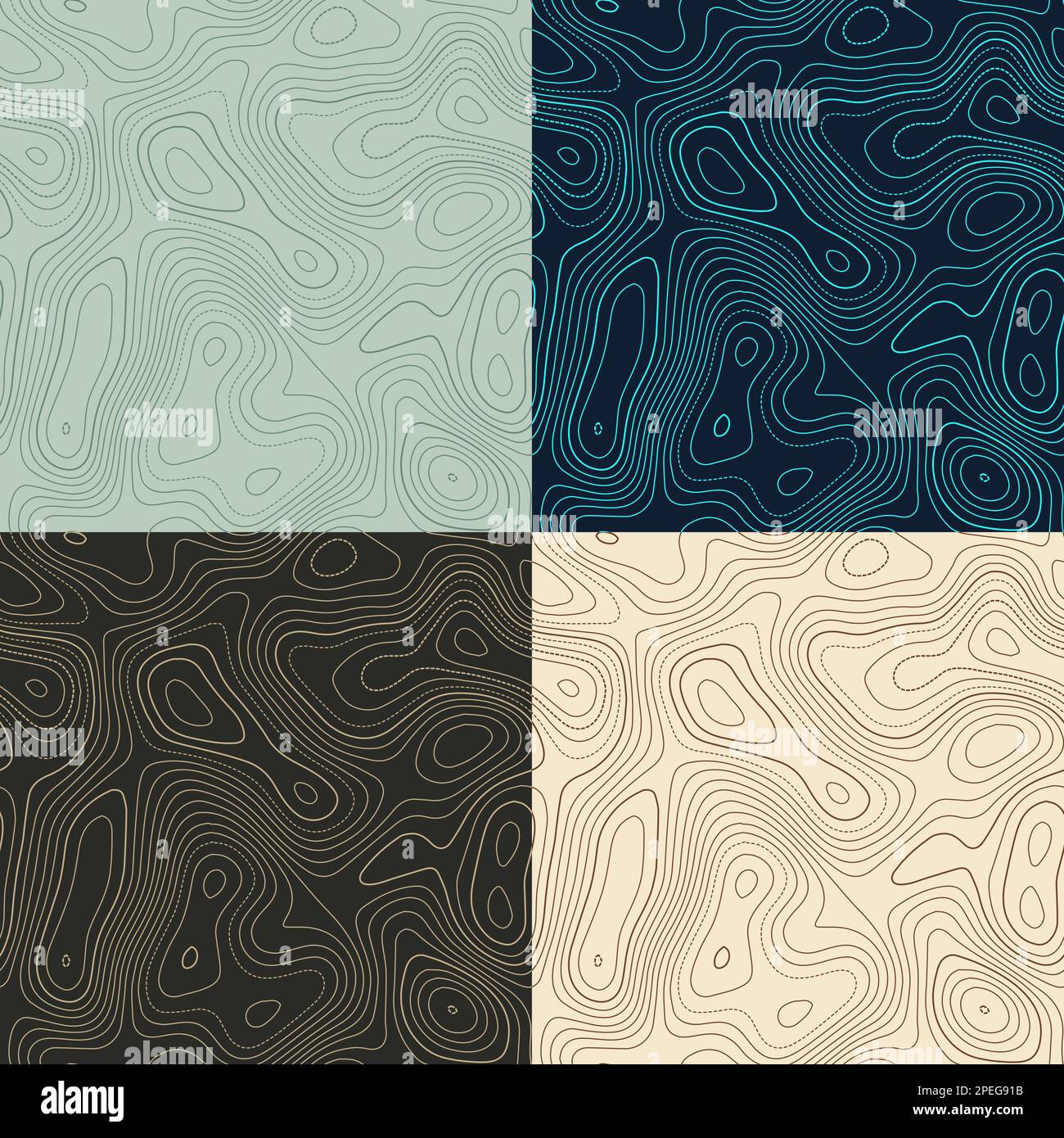 Topography patterns. Seamless elevation map tiles. Authentic isoline ...