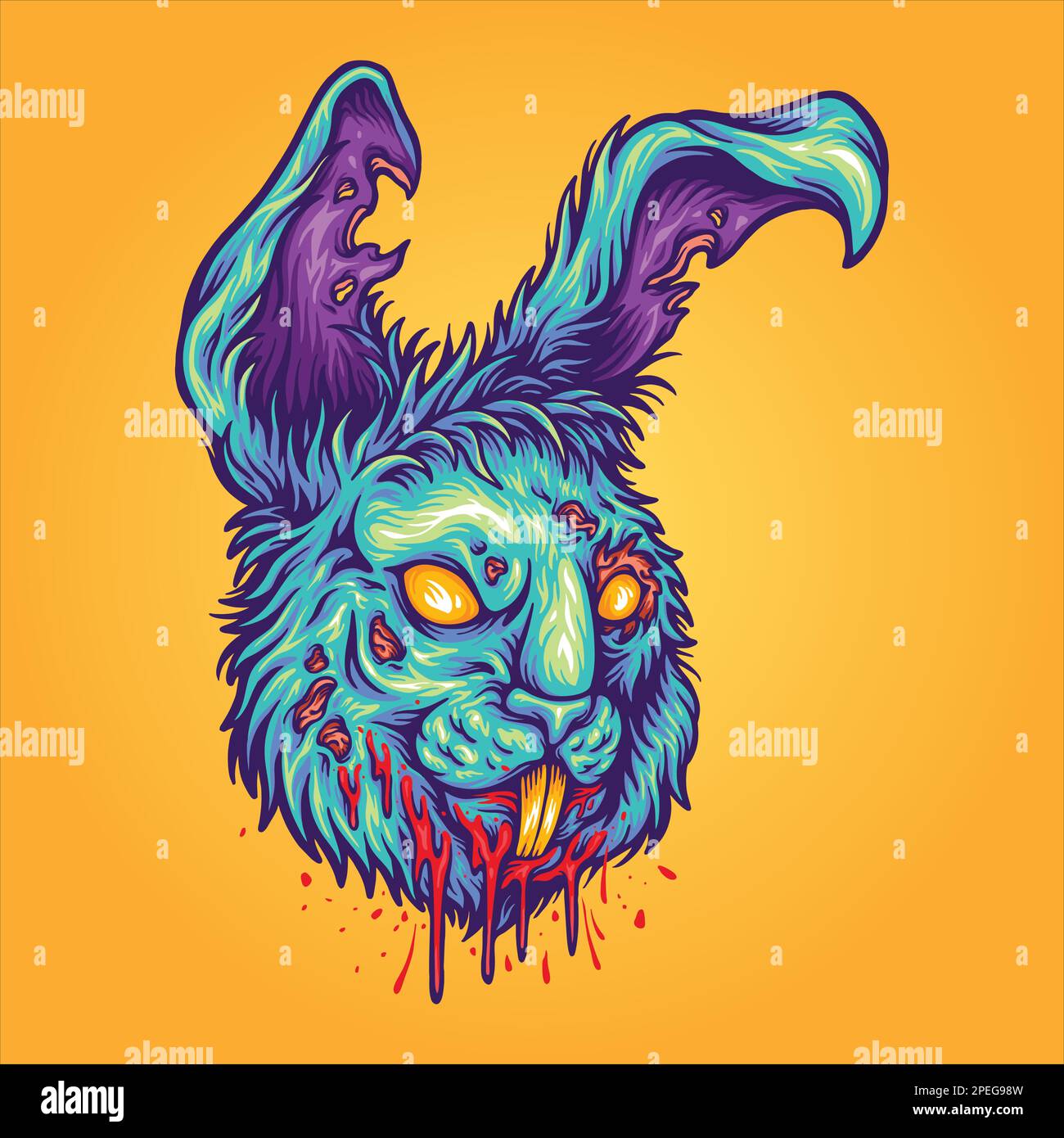 Spooky monster zombie bunny head logo cartoon illustrations vector ...