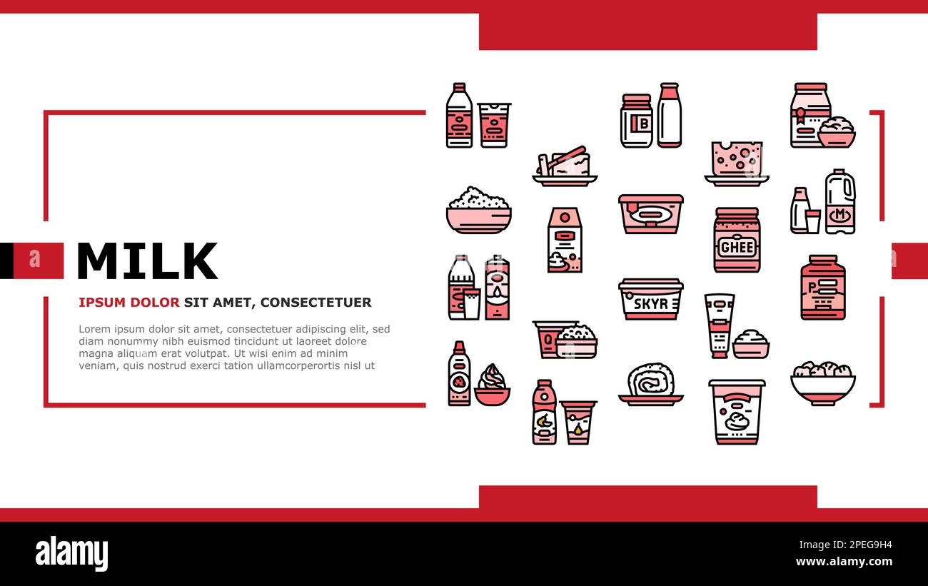 milk product dairy drink fresh landing header vector Stock Vector Image ...