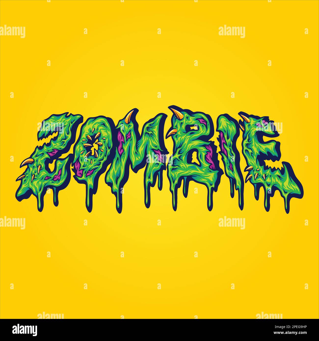 Spooky word zombie melted hand lettering text illustrations vector ...