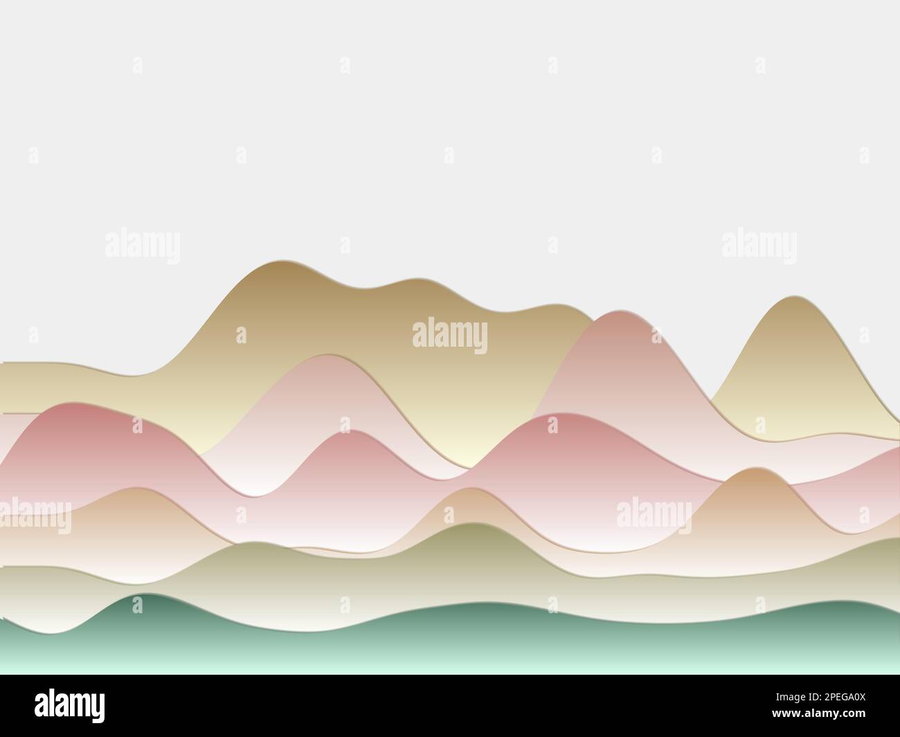 Abstract mountains background. Curved layers in soft green, pink, and ...