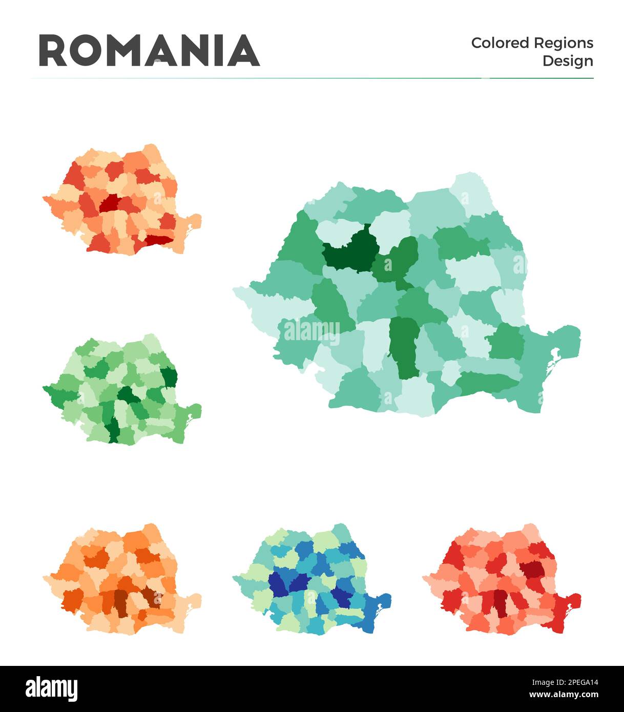 Romania map collection. Borders of Romania for your infographic. Colored country regions. Vector ...