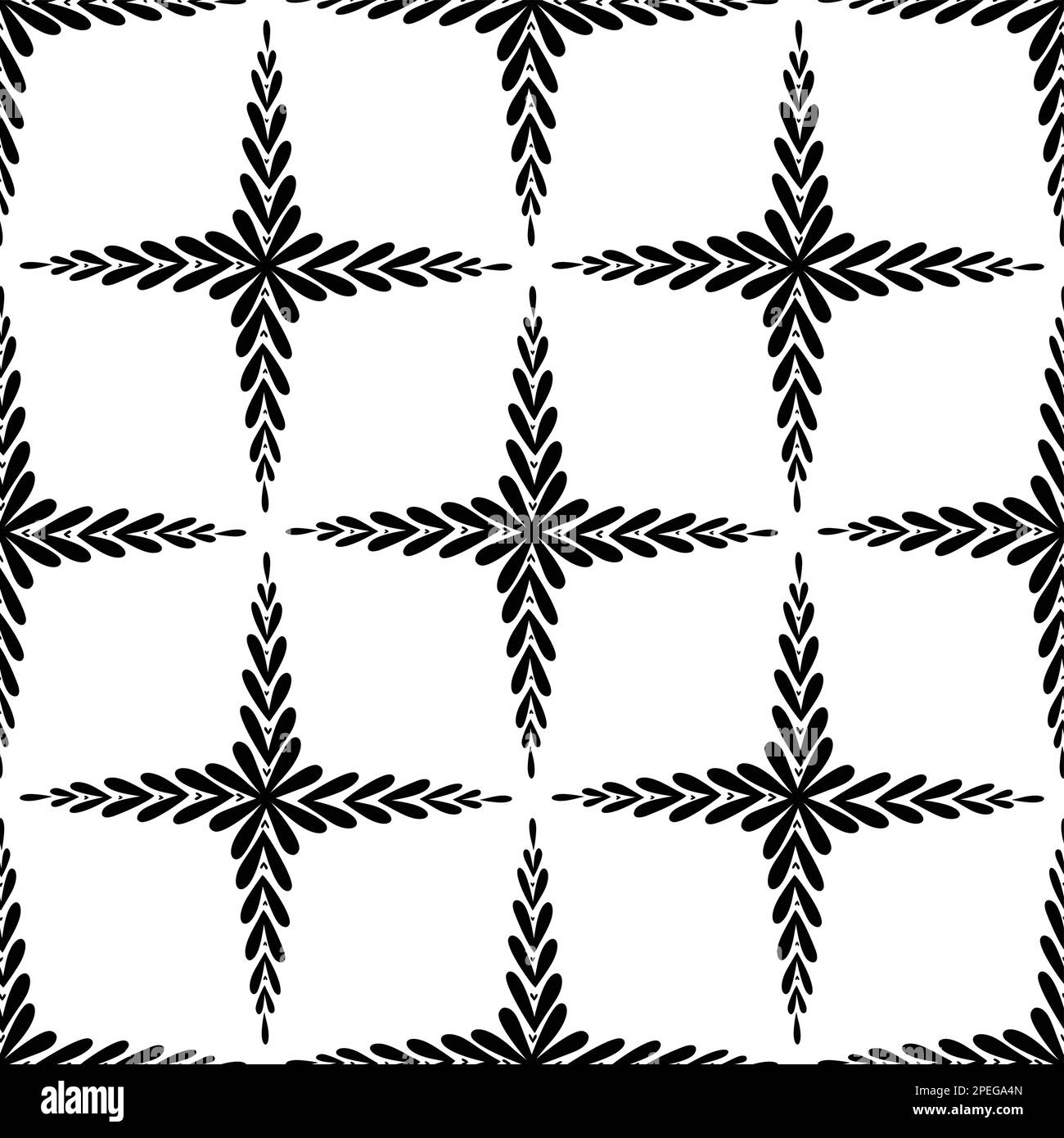 Vector seamless pattern with black silhouette grid of stems and foliage ...