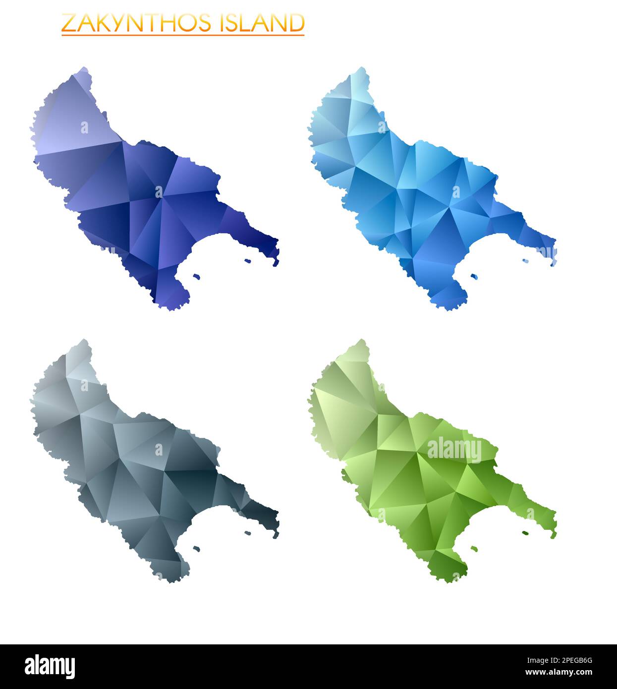 Set of vector polygonal maps of Zakynthos Island. Bright gradient ...