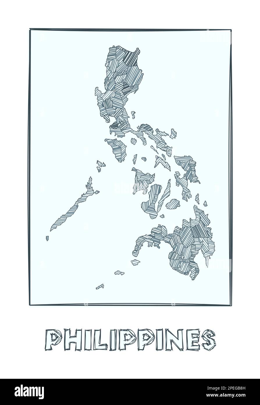Sketch map of the Philippines. Grayscale hand-drawn map of the country ...