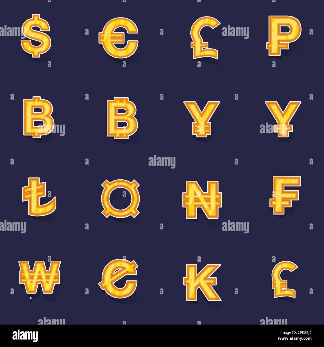 Currency From Different Countries Icons Set Stikers Collection Vector