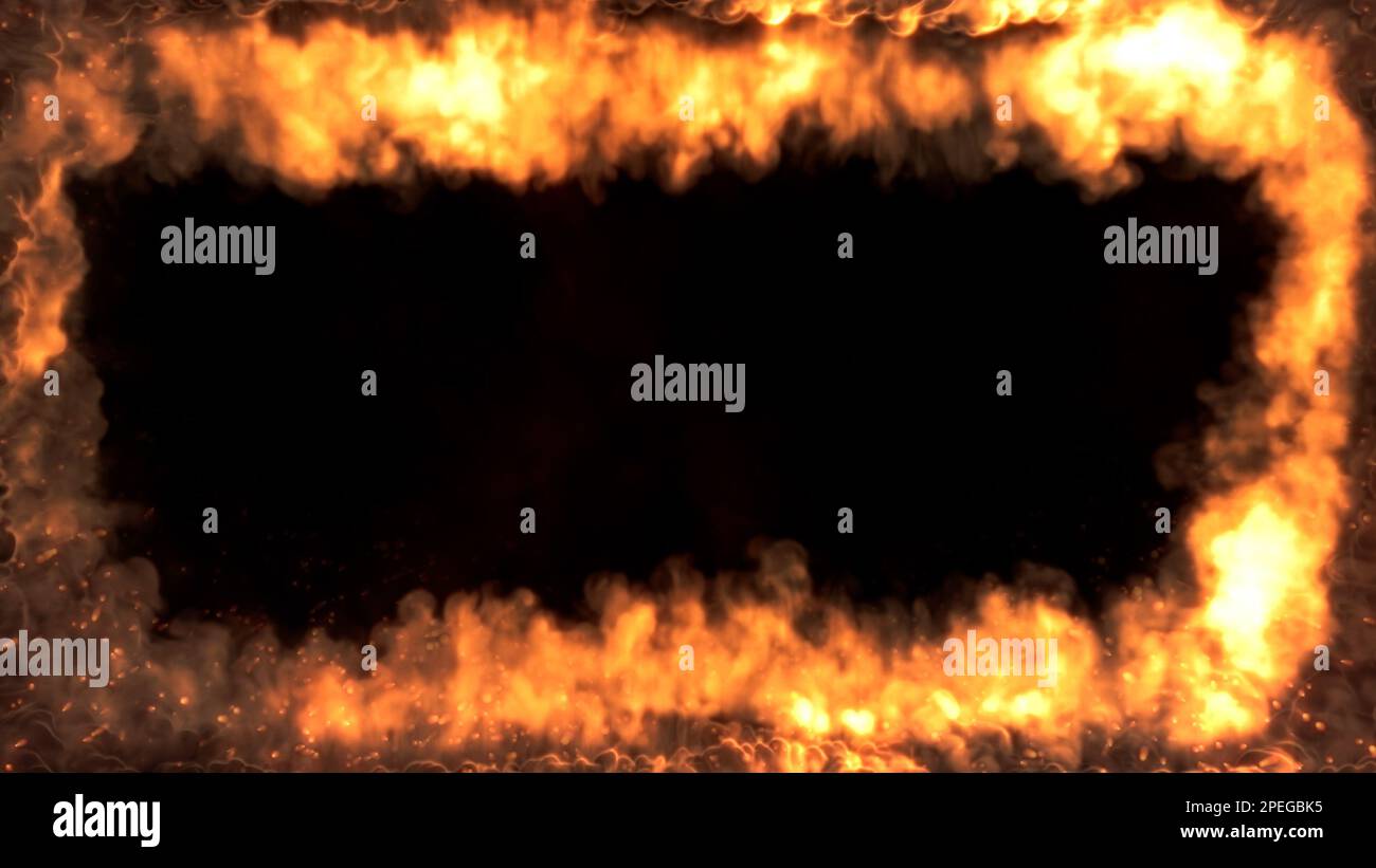 lighting fire with sparks square screen frame, isolated - object 3D ...