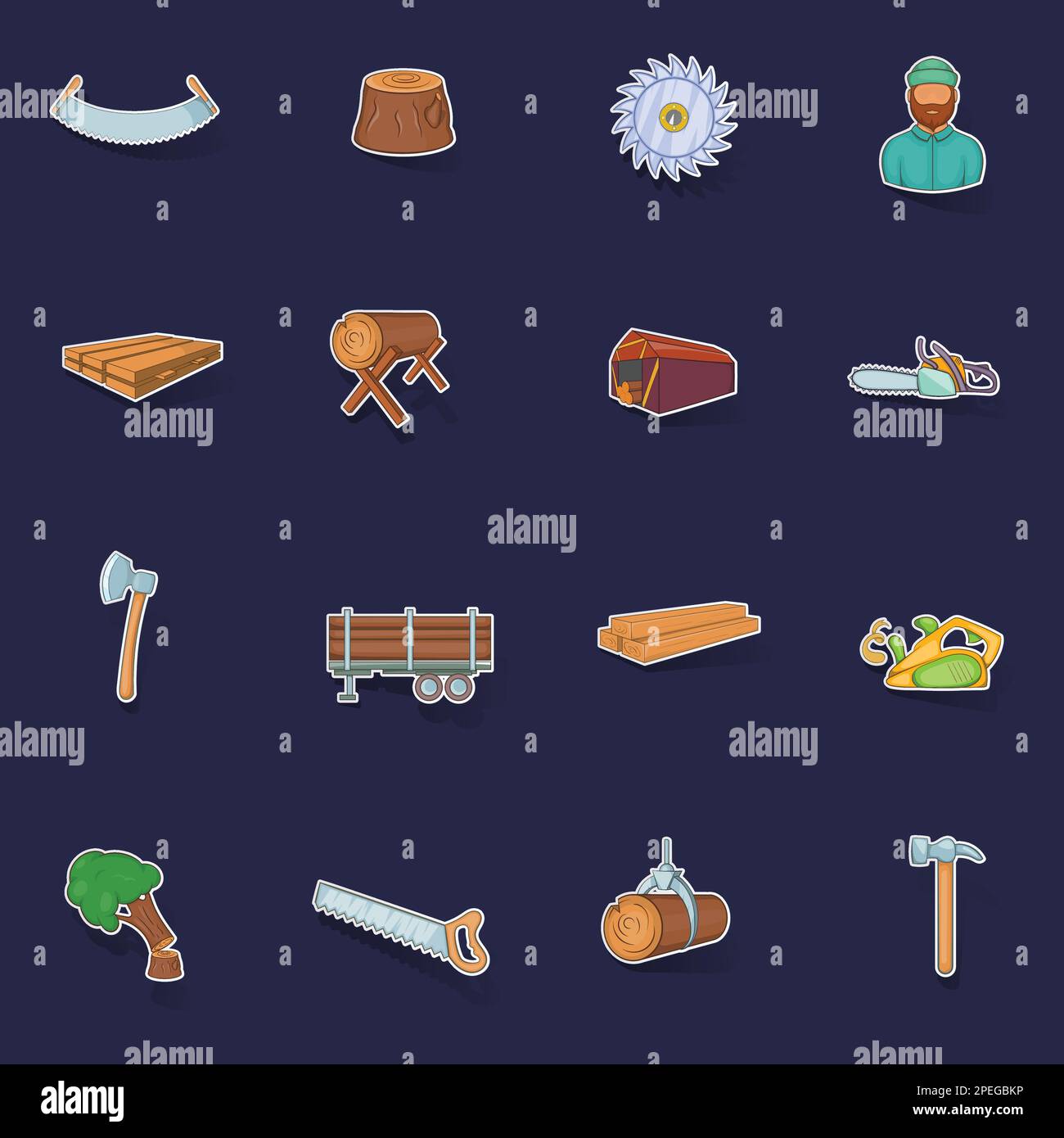 Timber industry icons set stikers collection vector with shadow on ...