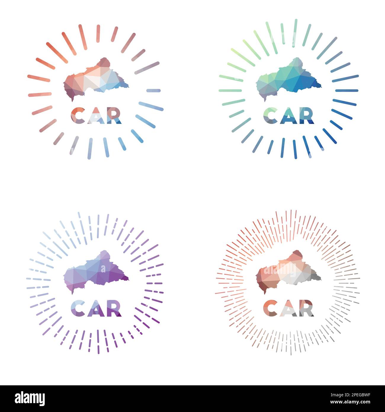 CAR low poly sunburst set. Logo of country in geometric polygonal style ...