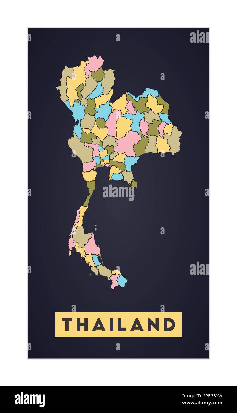 Thailand map. Country poster with regions. Shape of Thailand with ...