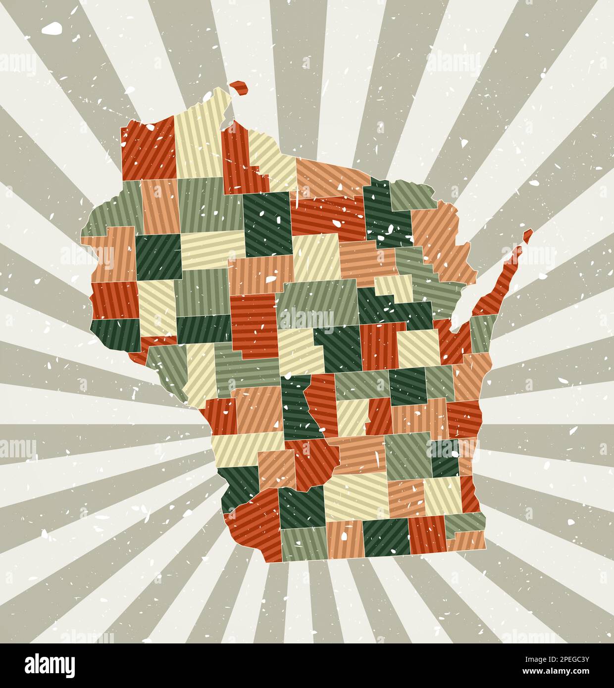 Wisconsin vintage map. Grunge poster with map of the US state in retro ...