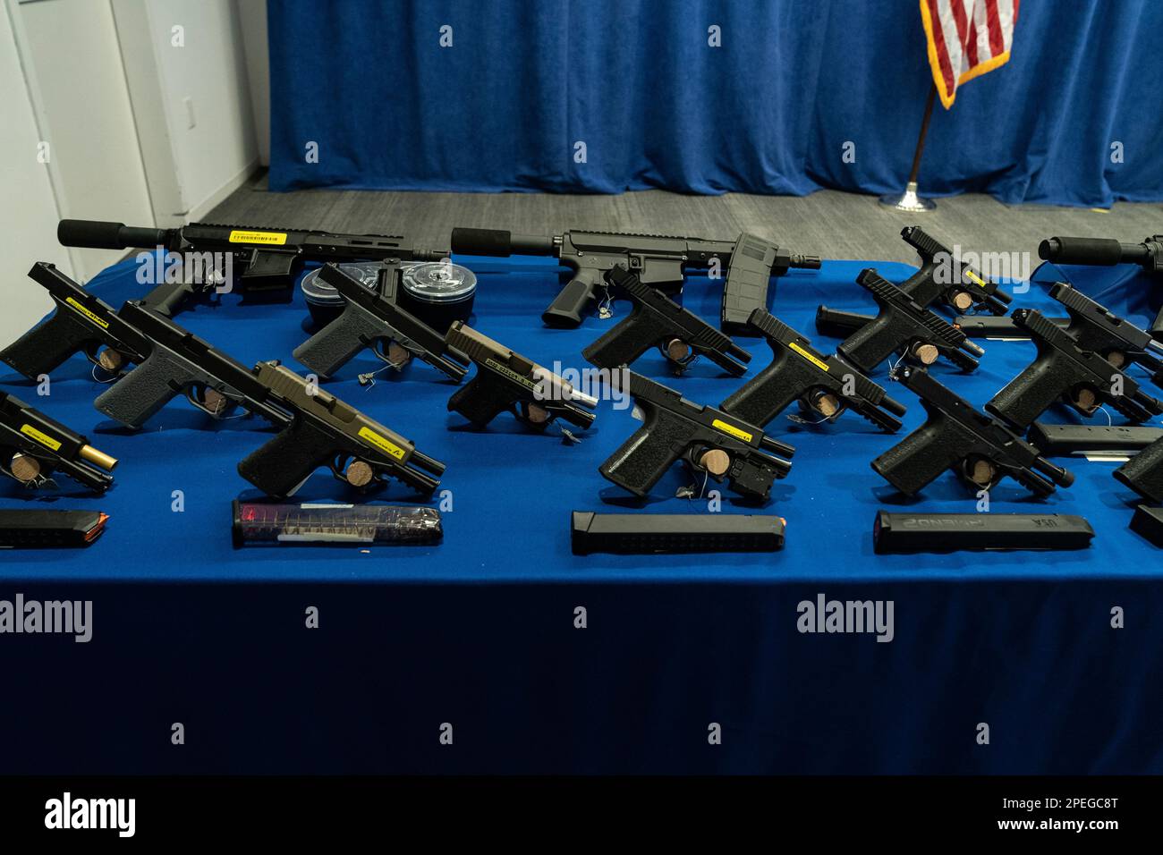 Confiscated guns on display at AG Letitia James announcement that AG ...