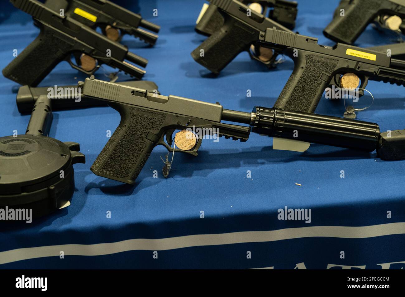 Confiscated guns on display at AG Letitia James announcement that AG ...