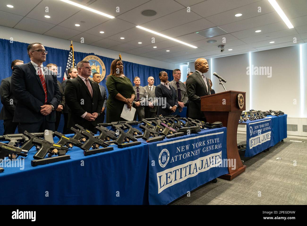 New York, USA. 15th Mar, 2023. Mayor Eric Adams speaks at AG Letitia ...