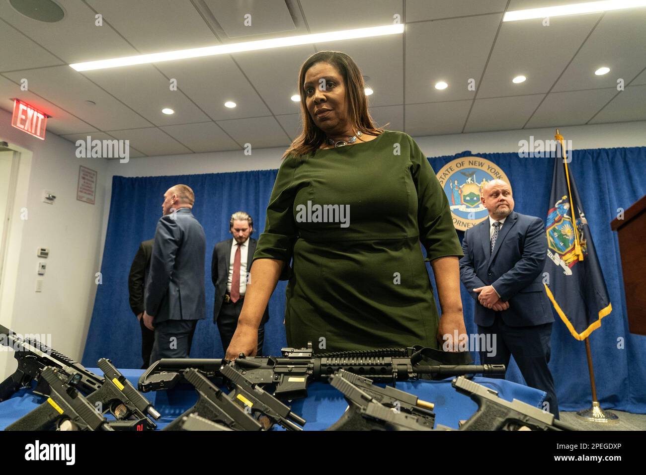New York, USA. 15th Mar, 2023. AG Letitia James observes confiscated ...