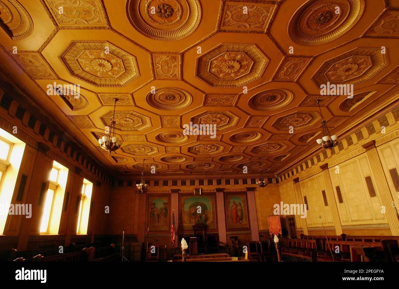 A second-floor meeting room in the Masonic Temple of Trenton, N.J., is ...
