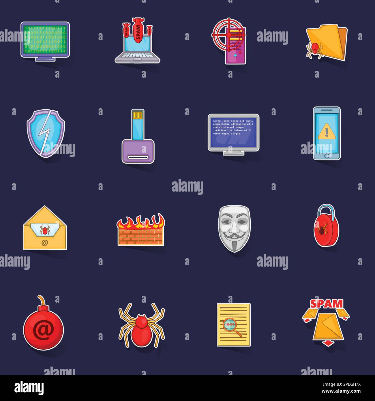 Computer security icons set stikers collection vector with shadow on ...