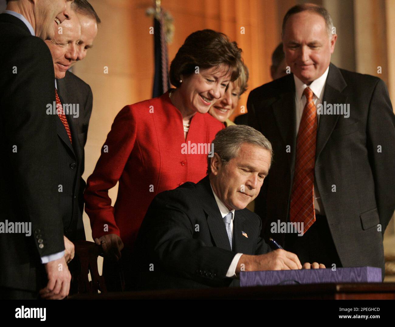 President Bush, with (from left to right) Majority Leader Bill First ...