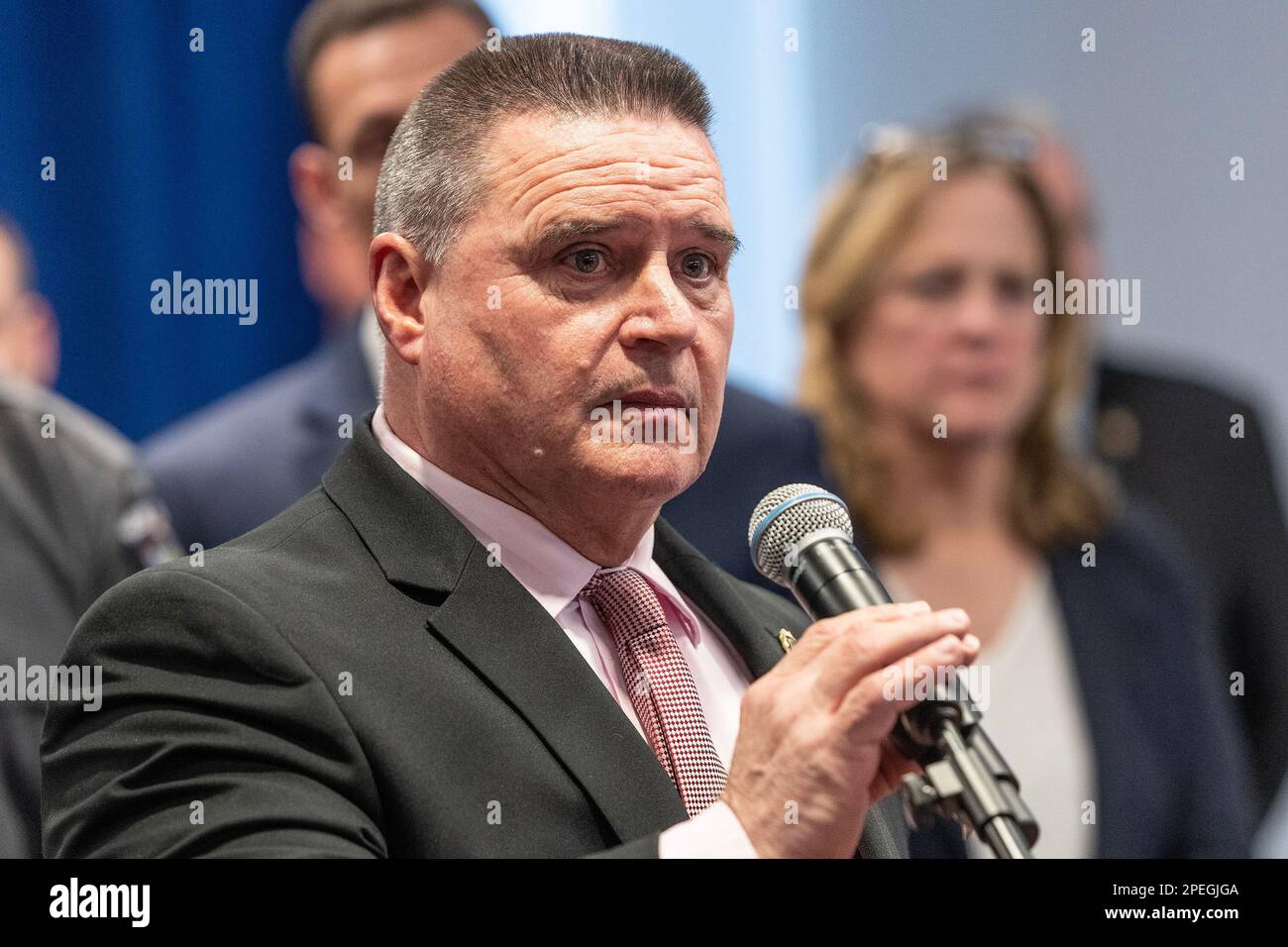 Chief of Detectives James Essig speaks at AG Letitia James announcement ...