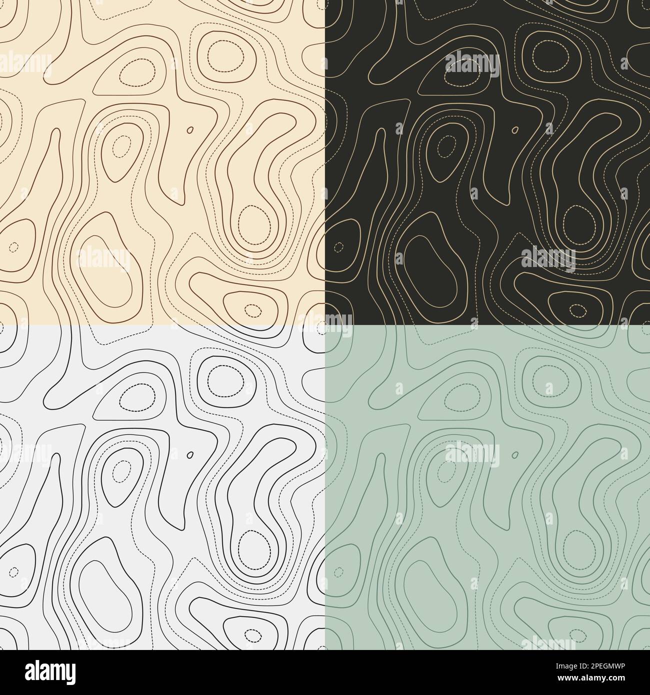 Topography patterns. Seamless elevation map tiles. Captivating isoline ...
