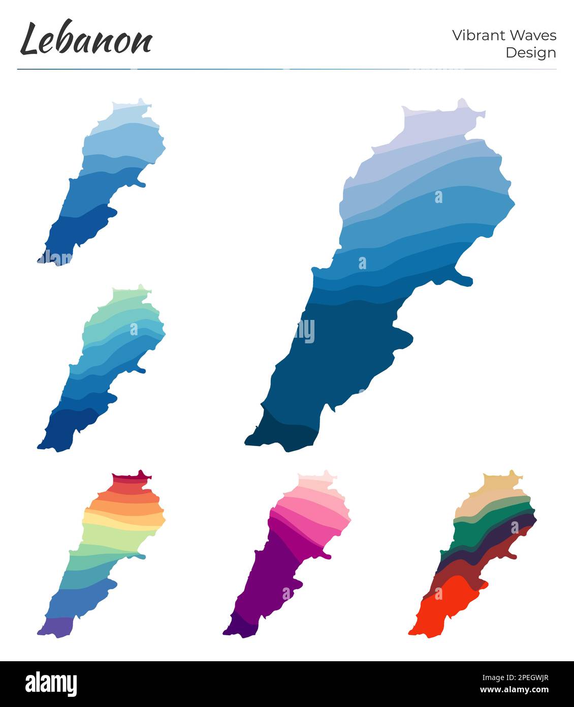 Set of vector maps of Lebanon. Vibrant waves design. Bright map of ...