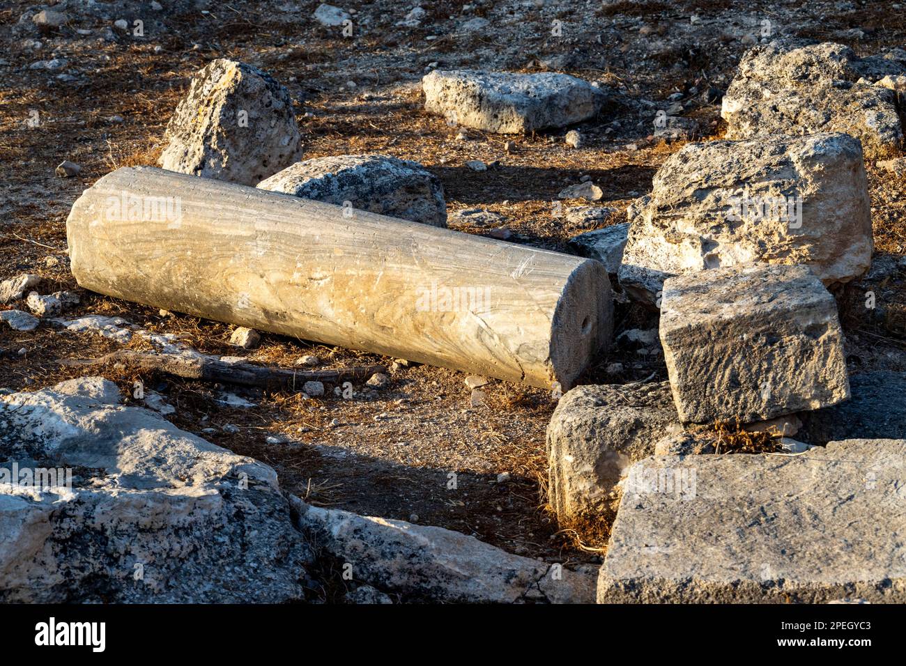 Kourion, Cyprus. 23rd May, 2022. Broken column. The Sanctuary of Apollo ...