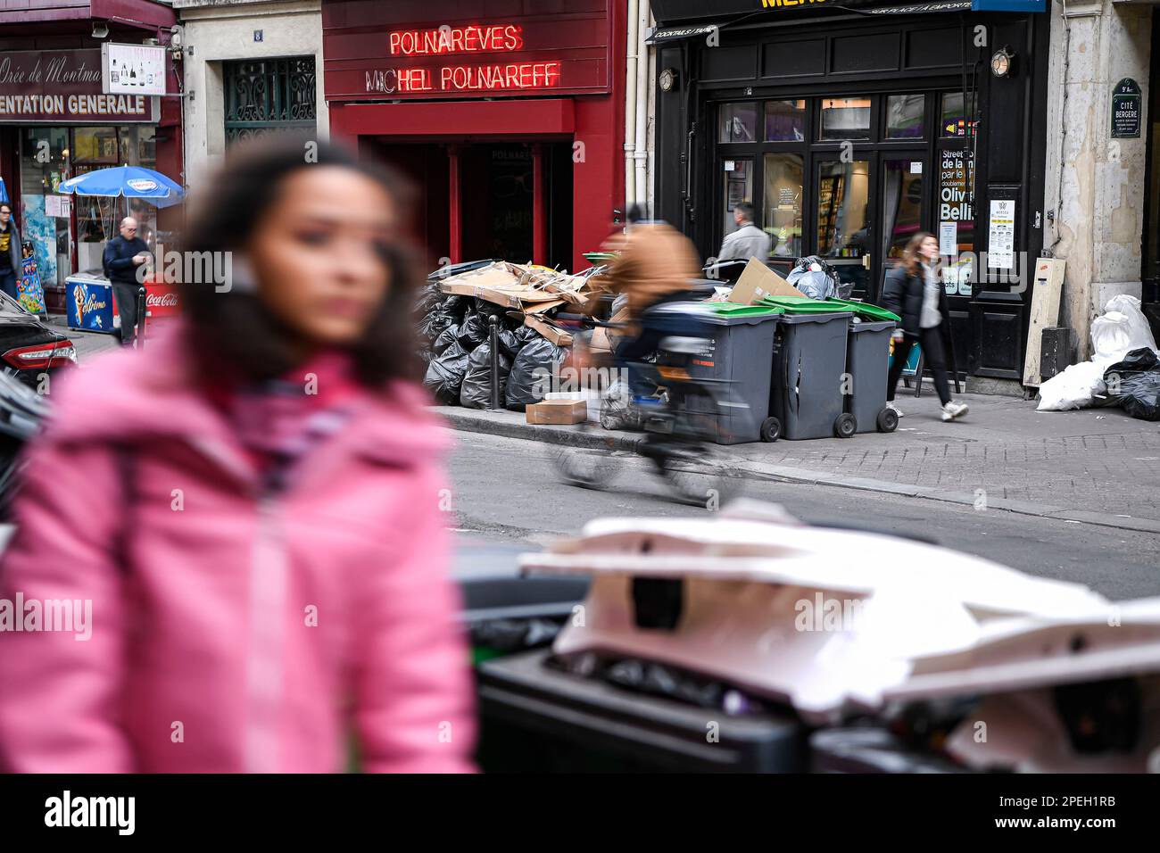 Illustration picture shows full bins on March 15, 2023 in Paris, France. A strike by waste ...