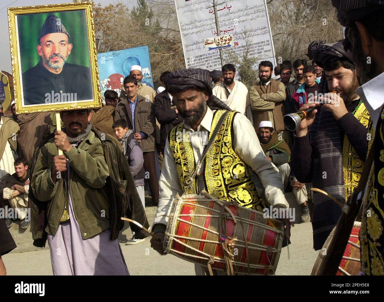 A group of Afghan musicians and dancers, come from Khost province to ...