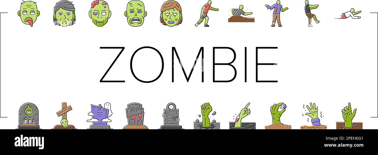 zombie horror scary dead evil icons set vector Stock Vector Image & Art ...