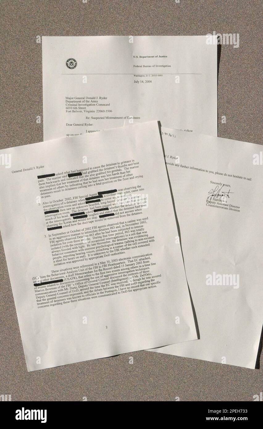 This photo shows an FBI letter obtained by The Associated Press in ...