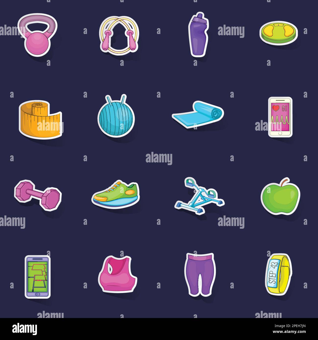 Healthy lifestyle icons set stikers collection vector with shadow on ...
