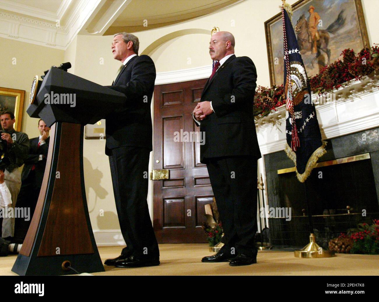 President Bush announces in the Roosevelt Room of the White House ...