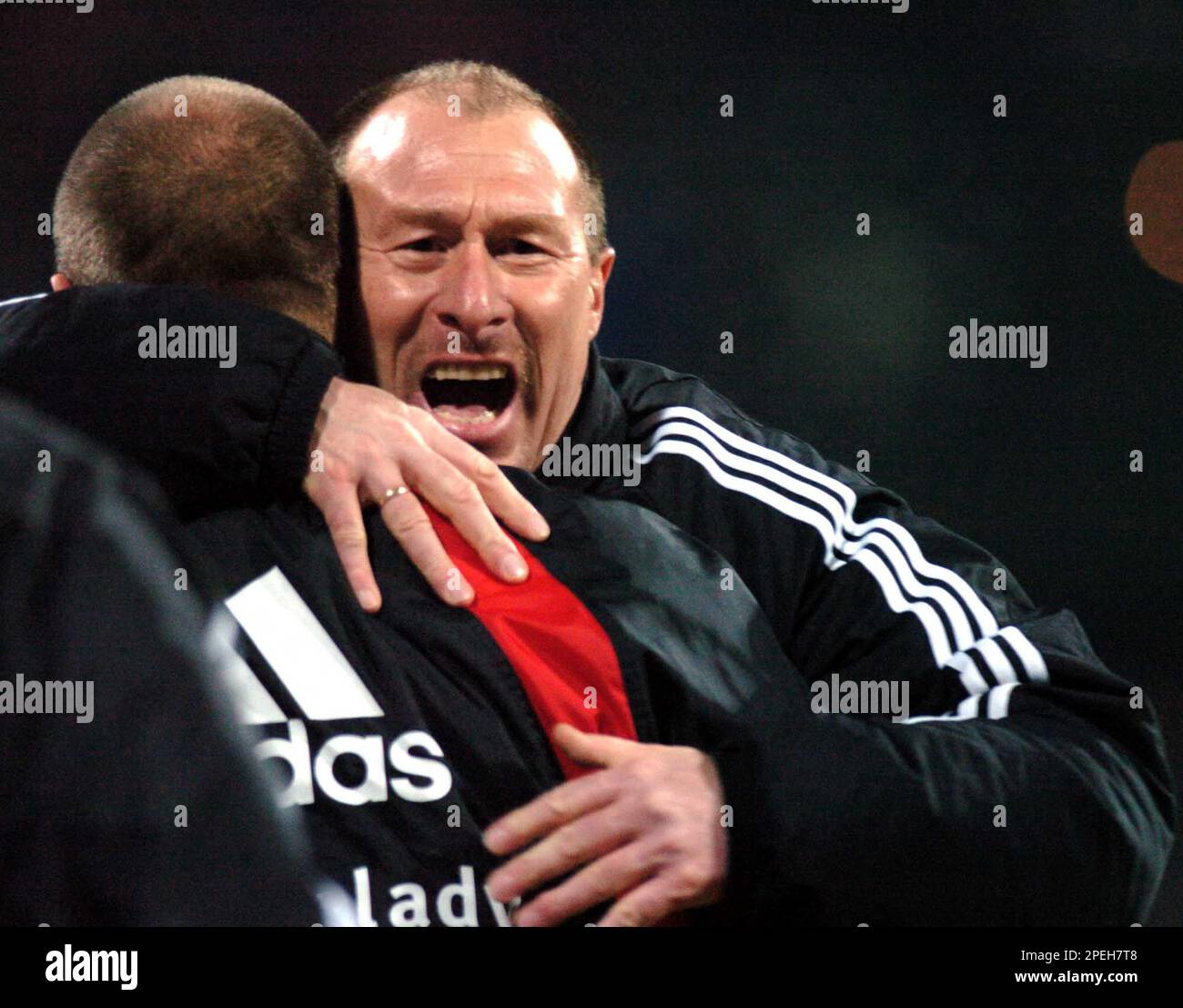 Nuremberg's coach Wolfgang Wolf jubilates after the German first ...