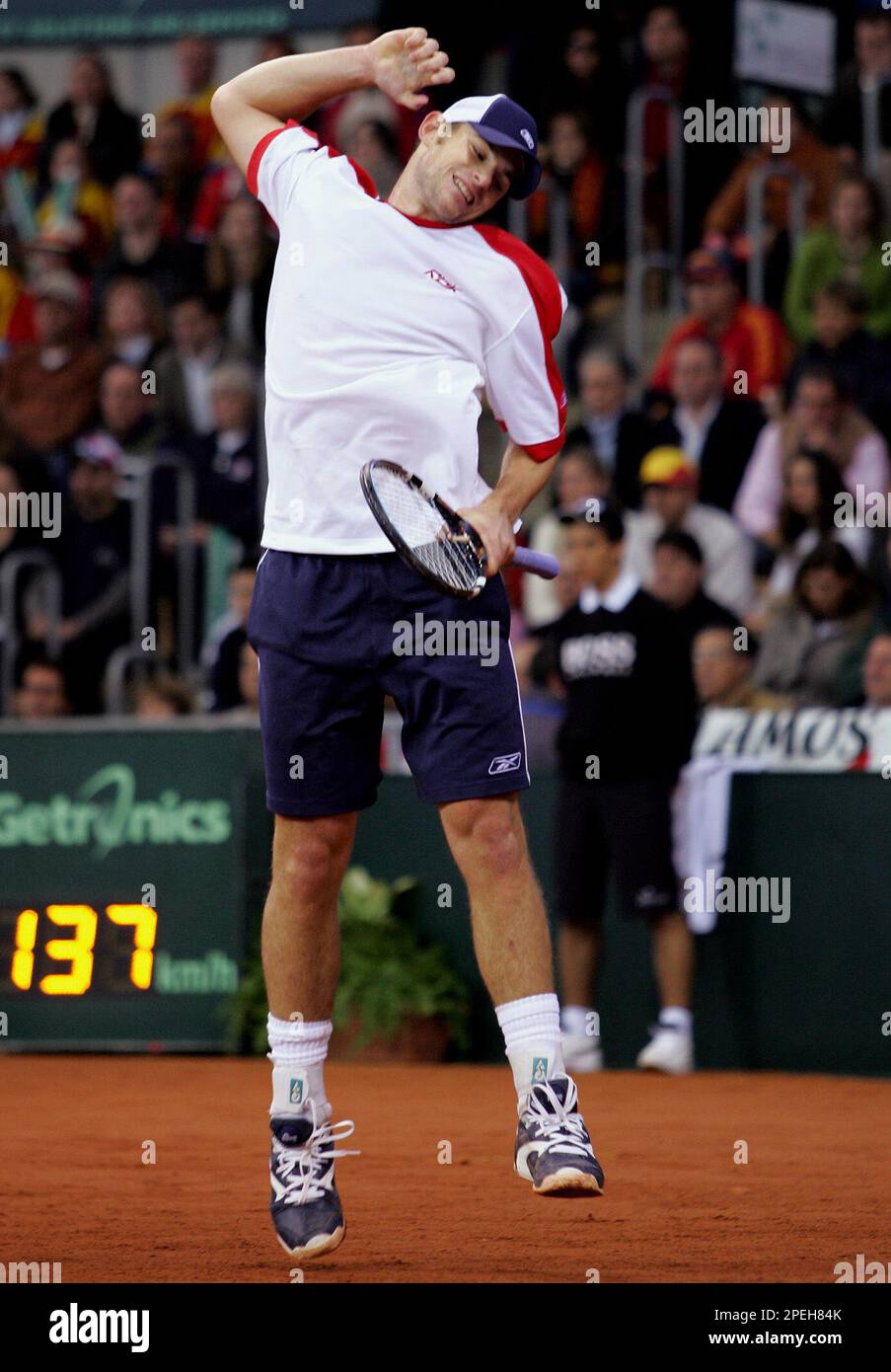 Andy Roddick, of the United States, reacts after losing a point to ...